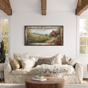 Rustic Farm Wall Art Old Red Barn Field Landscape Painting Canvas PRINT ...