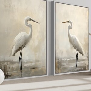 Set of 2 Great Egrets Wall Art, Abstract Egret Paintings Canvas Prints ...