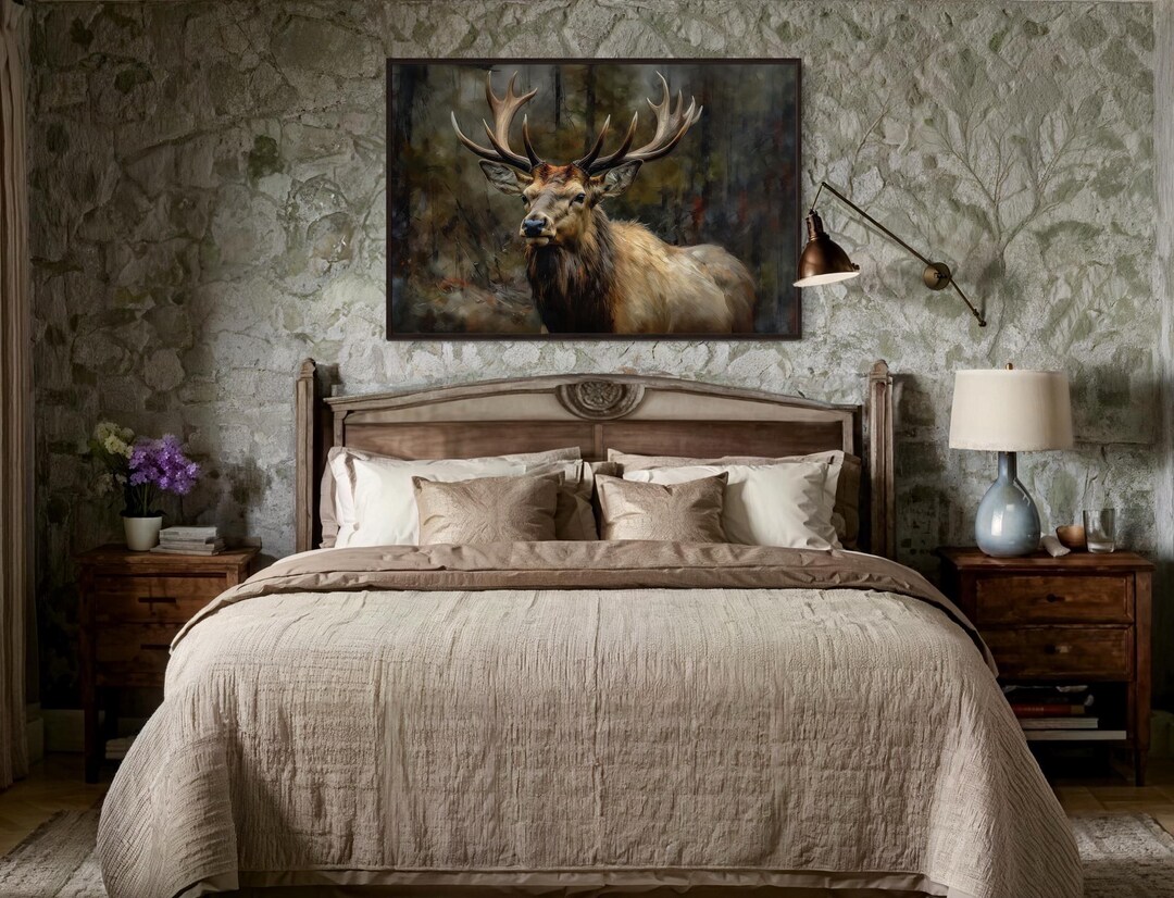 Vintage Deer in the Forest Wall Art, Wildlife Painting, Forest Animals ...