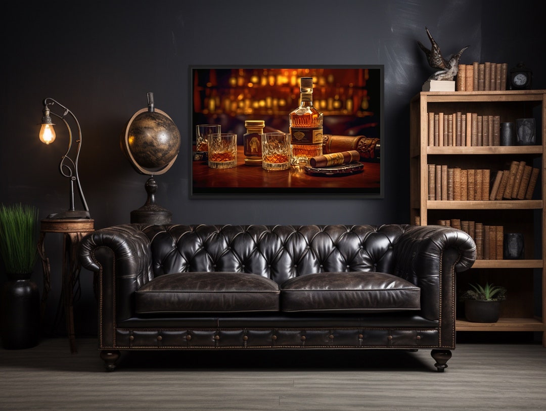 Man Cave Wall Art, Bourbon Room Decor - Whiskey and Cigar Painting ...