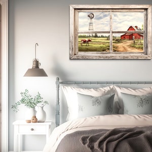 Window View Farm Painting Canvas Print View of Farm Field Pastoral Wall ...