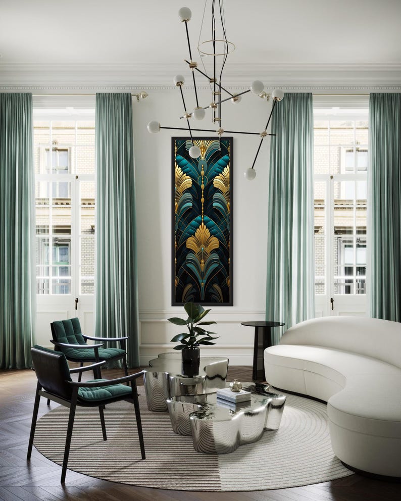 Tall Narrow Wall Art, Art Deco Painting Long Vertical Canvas PRINT ...