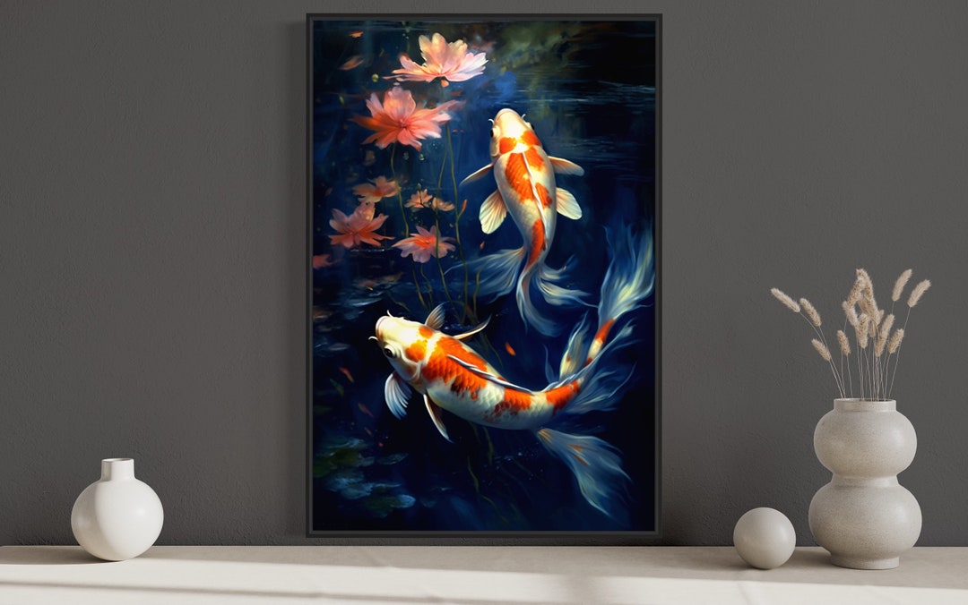 Koi Fish Painting Canvas Print Watercolor Zen Japanese Koi Wall Art ...