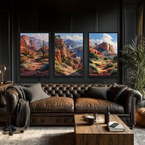Arizona Wall Art Set of 3, Grand Canyon, Sedona, Sonoran Desert Cactus ...
