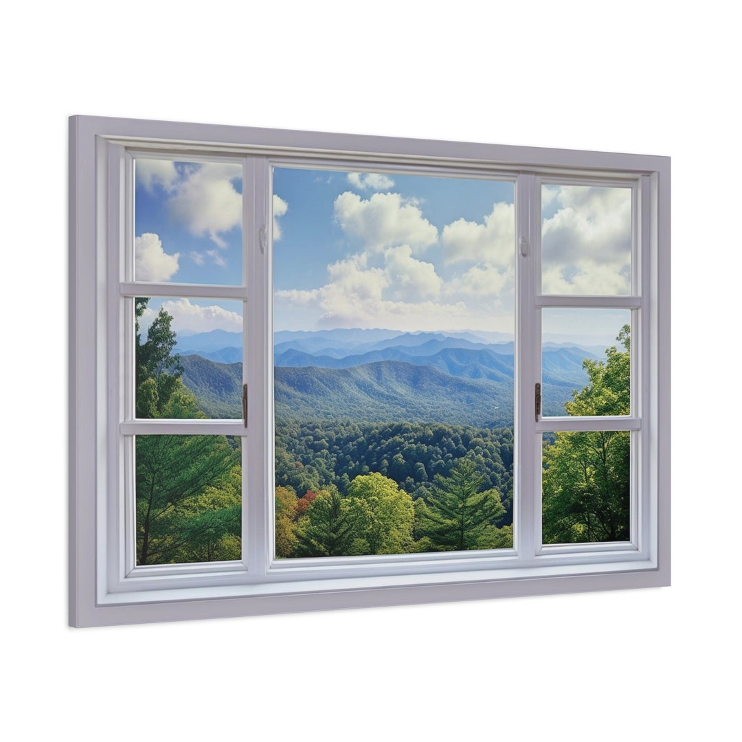 Window View Canvas, Smokey Mountains View From Open Window Painting ...