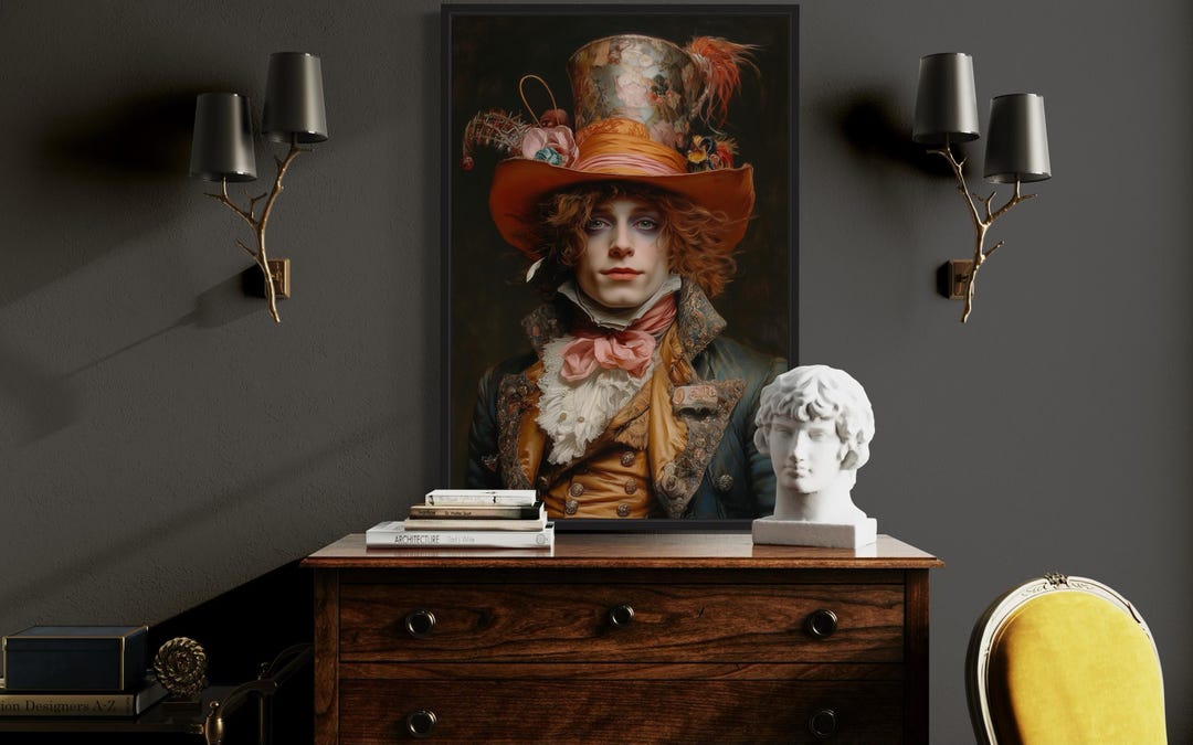 Gothic Mad Hatter in Wonderland Painting Canvas Print, Dark Academia ...