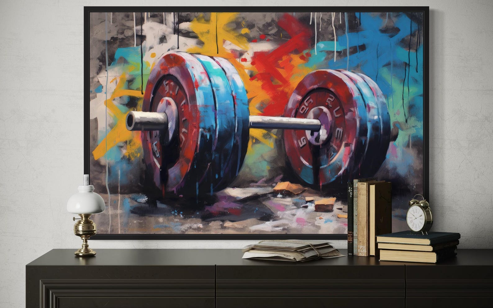 Gym Wall Art - Graffiti Barbell Painting Canvas Print - Motivational ...