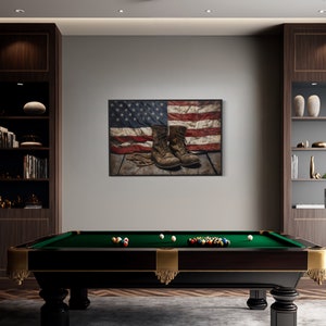 Military Patriotic Wall Art American Flag and Soldier Boots Painting Canvas PRINT, US Army Wall ...