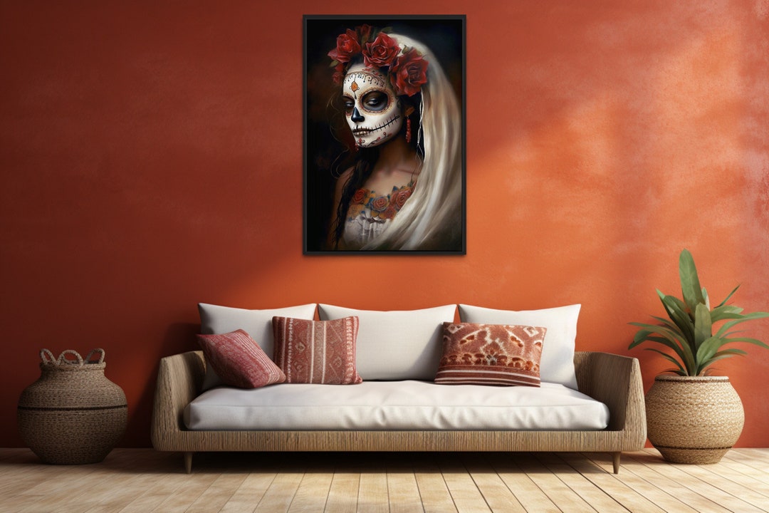 Day of the Dead Woman Painting Canvas Print, Sugar Skull Wall Art ...