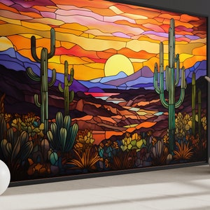 Arizona Desert Wall Art Stained Glass Style Sonoran Desert and Saguaro ...