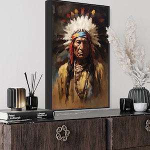 Indian Chief Colorful Painting Canvas PRINT, Native American Indigenous ...