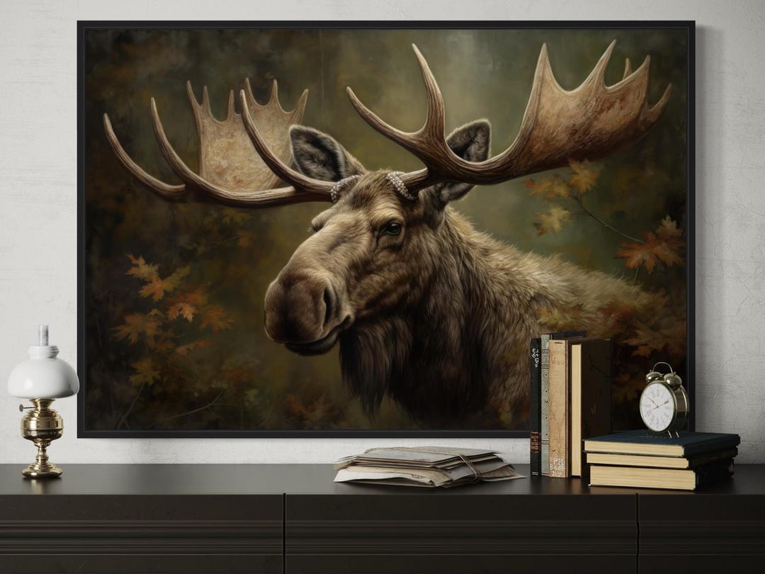 Moose Wall Art, Majestic Bull Moose in Autumn Forest Painting Canvas ...