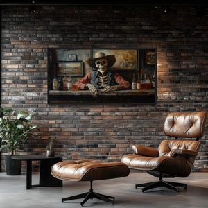Skeleton Cowboy Barman at Western Saloon Wall Art, Wild West Canvas ...