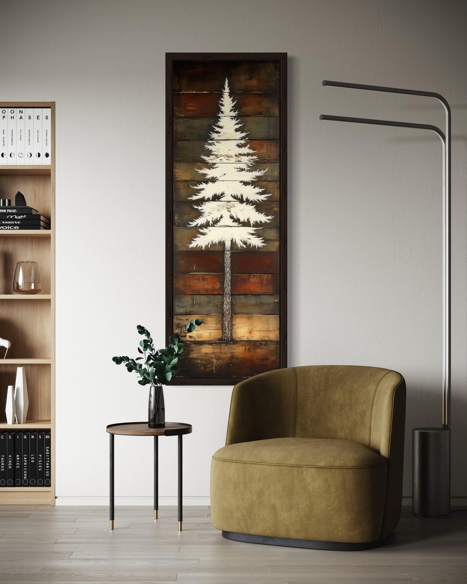 Tall Vertical Pine Tree Canvas Print – Rustic Wood Style Forest Tree ...