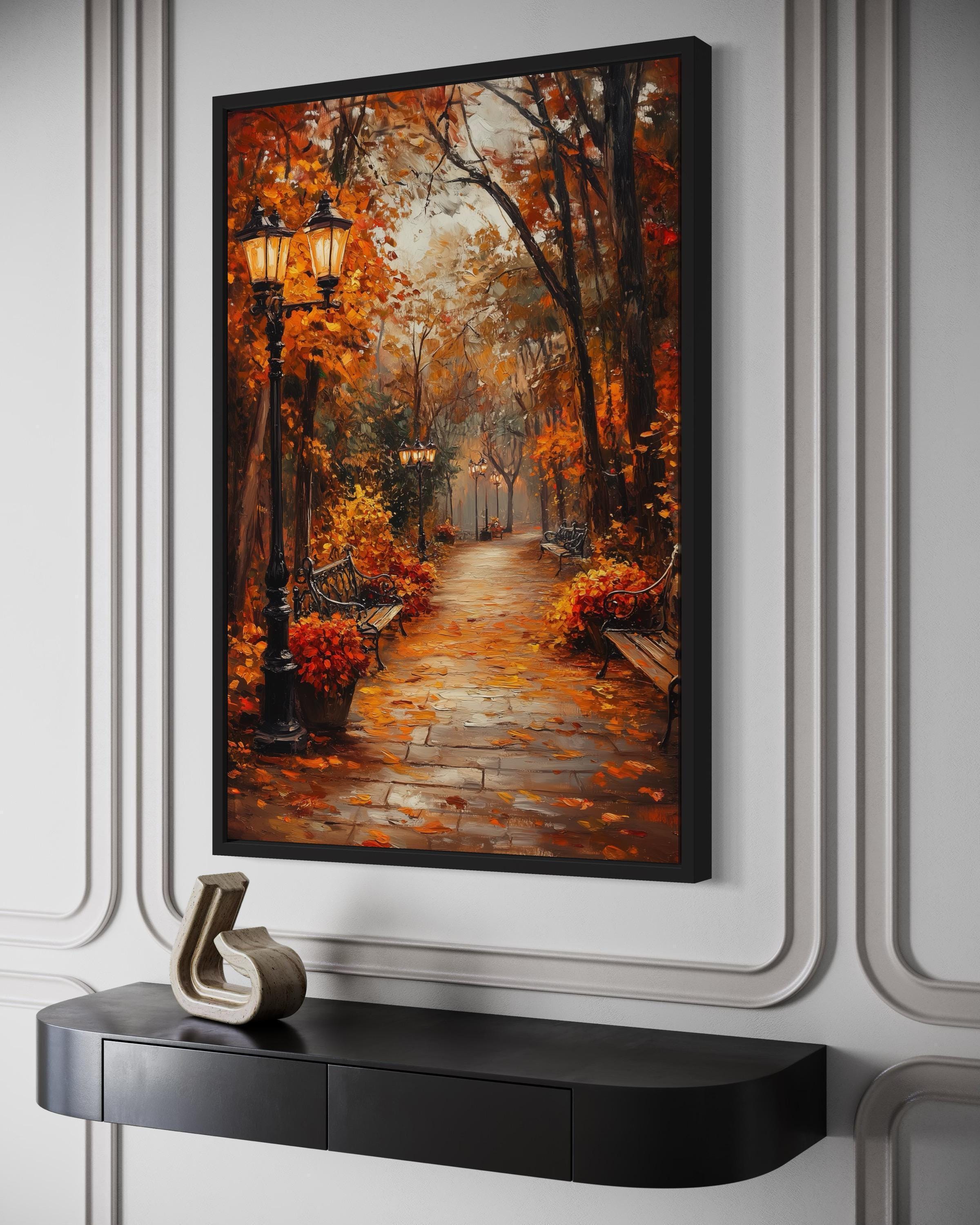 Autumn Street Scene Wall Art Canvas Print - Romantic European Park With ...