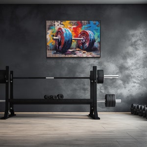 Gym Wall Art - Graffiti Barbell Painting Canvas Print - Motivational ...