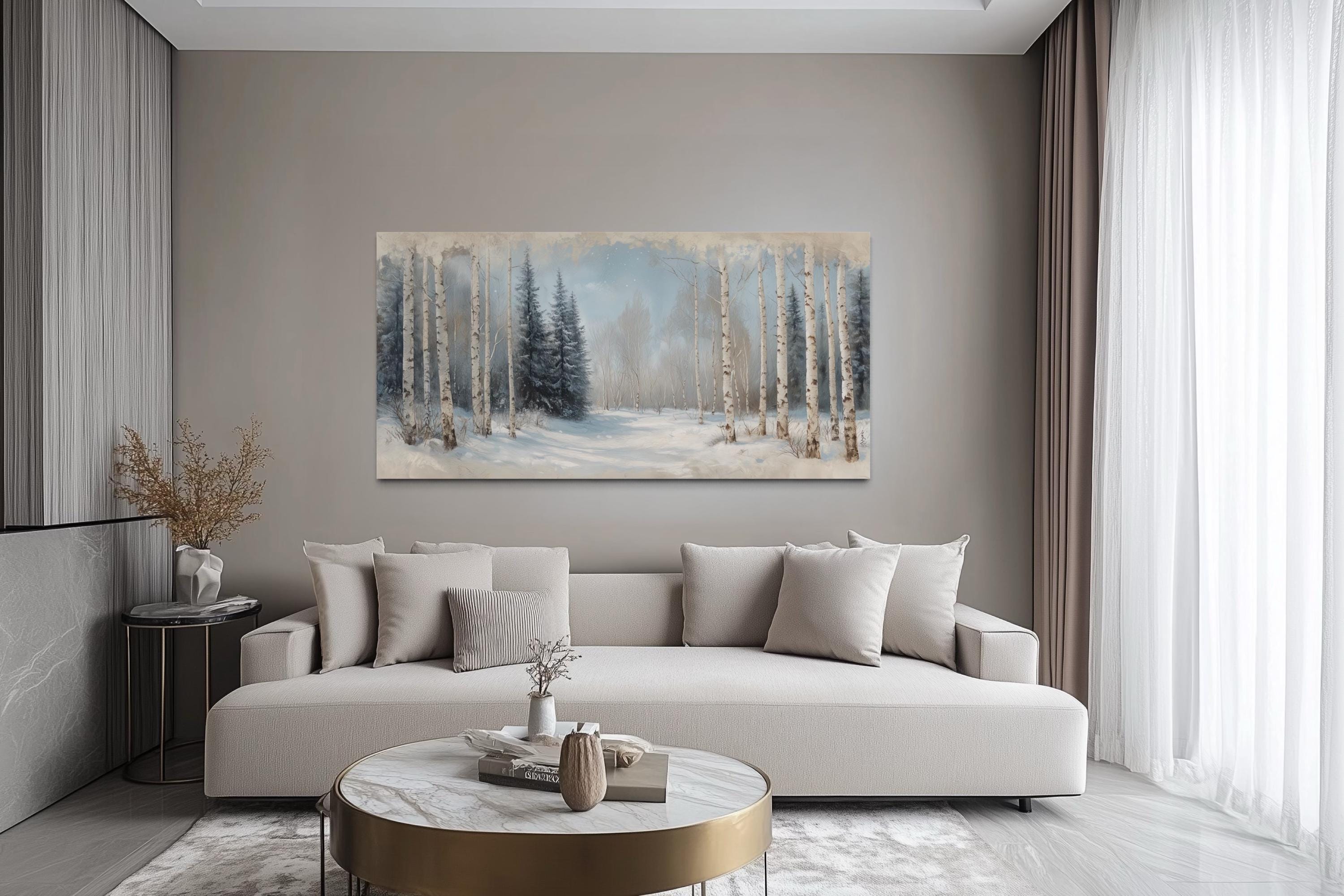 Rustic Birch Trees Forest in Winter Wall Art – Aspen and Pine Forest in ...