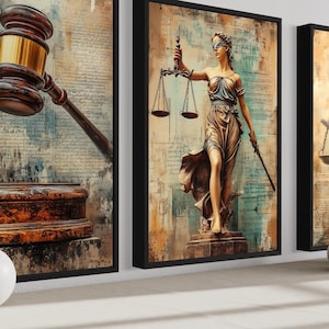 Law Office Wall Art - Scales of Justice, Lady Justice and Judge Gavel ...