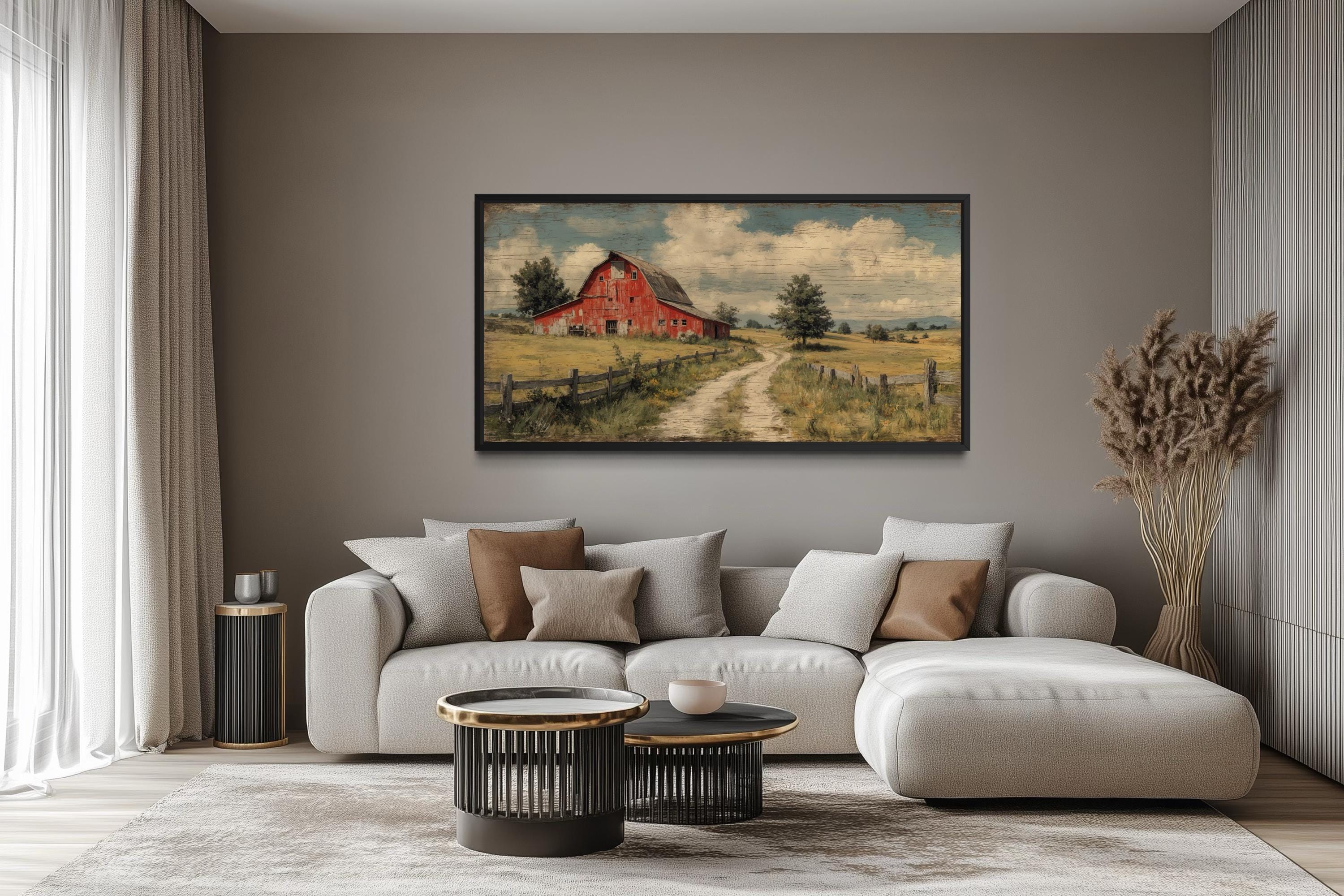 Red Barn Wall Art Large Horizontal Canvas Print, Rustic Farmhouse ...