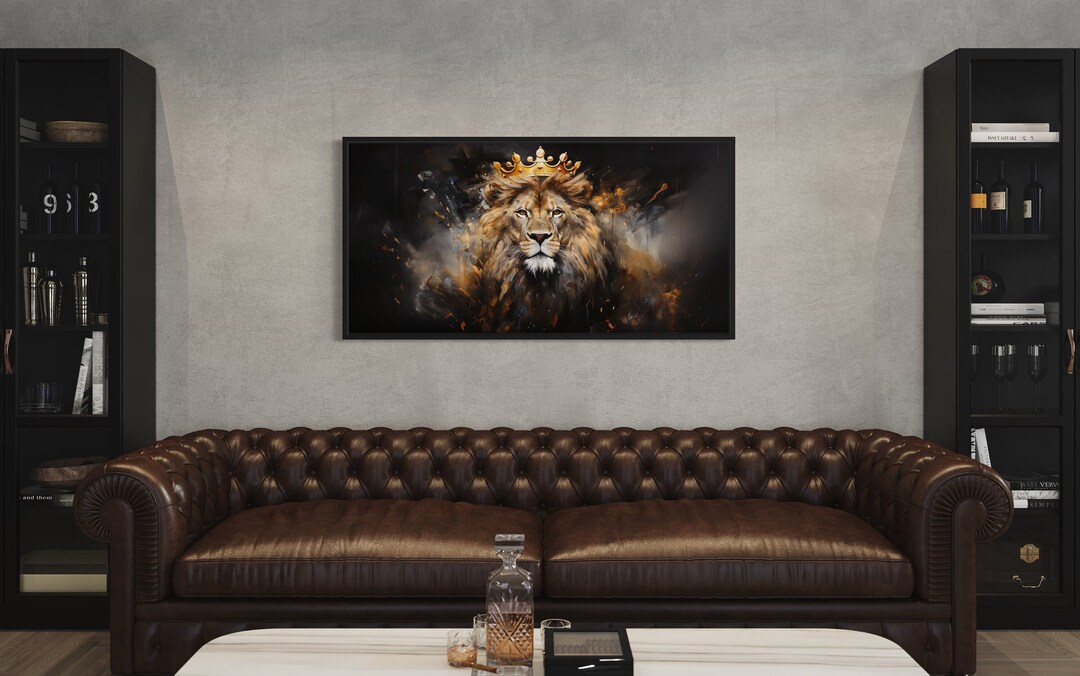 Statement Wall Art for Men Lion King With Crown Painting Canvas PRINT ...