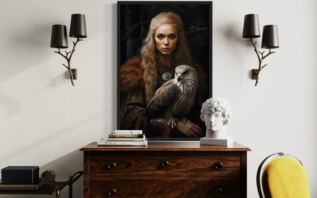 Freya Norse Goddess With Falcon Wall Art - Lady Freya Mythology Wall ...