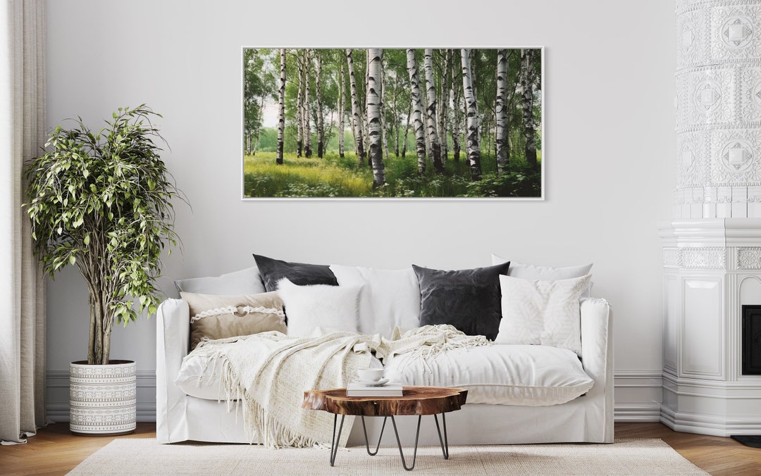 Realistic Birch Tree Forest Painting Canvas Print, Nature Wall Art ...