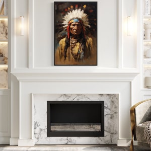 Indian Chief Colorful Painting Canvas PRINT, Native American Indigenous ...