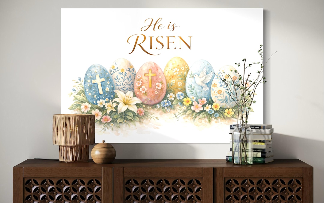 He is Risen Easter Wall Art Canvas Print, Christian Resurrection ...