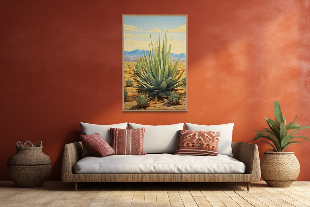 Agave in the Desert Wall Art Vertical Agave Painting Printed on Canvas ...