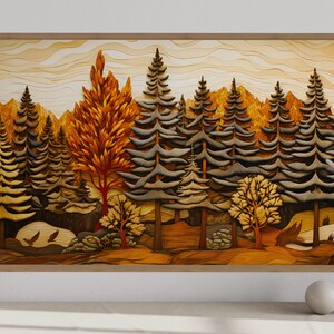 Cabin Wall Art - Layered Wood Panel Effect Fir Tree Forest Painting ...