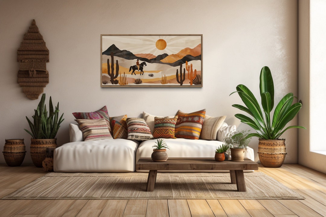 Southwestern Wall Art, Cowboy in the Desert Mid Century Modern Painting ...