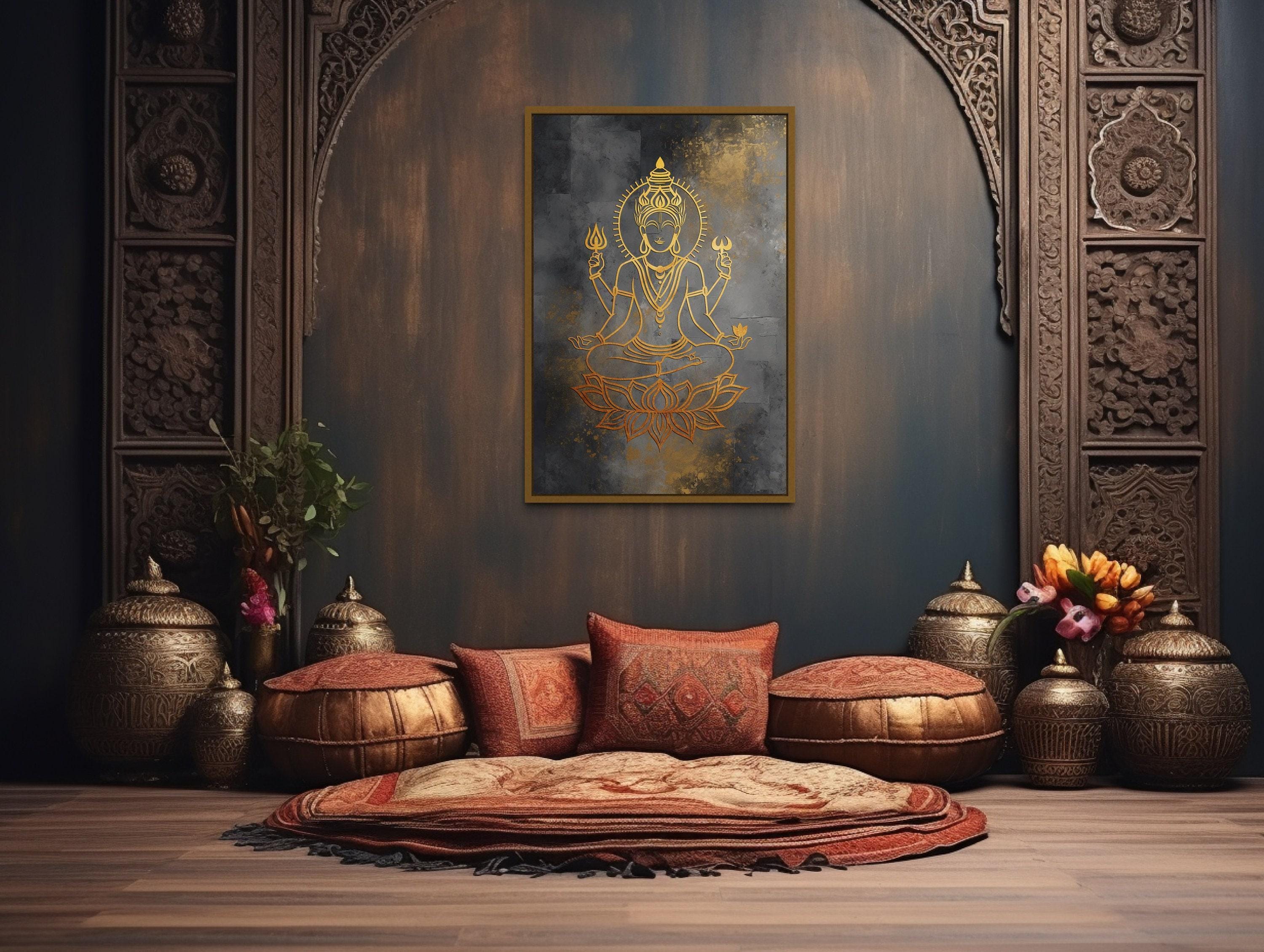 Minimalist Lord Vishnu Wall Art, Indian Deity, Hindu God Decor Gold ...