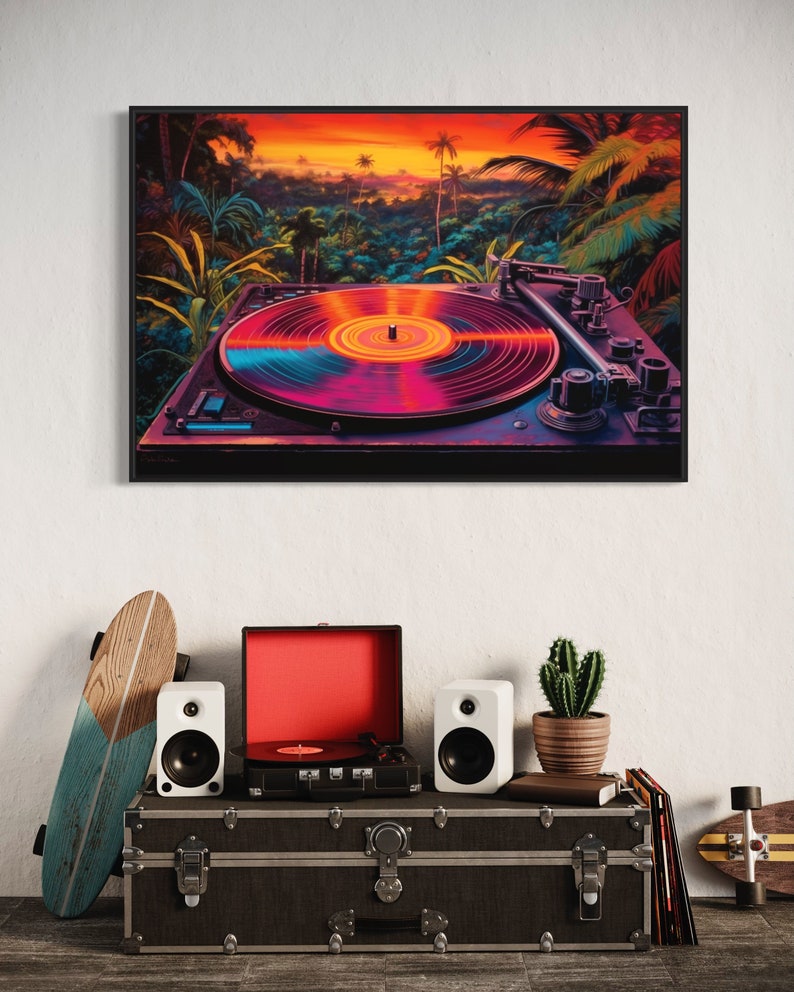 Vinyl Record Player Wall Art Synthwave Music Room Wall Decor - Etsy