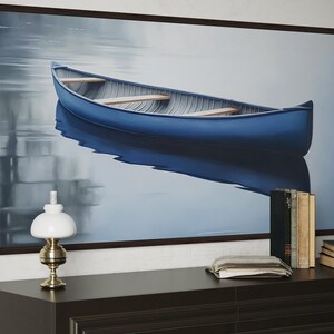 Blue Canoe Painting Canvas PRINT, Lodge Decor Nautical Cabin Wall Art ...