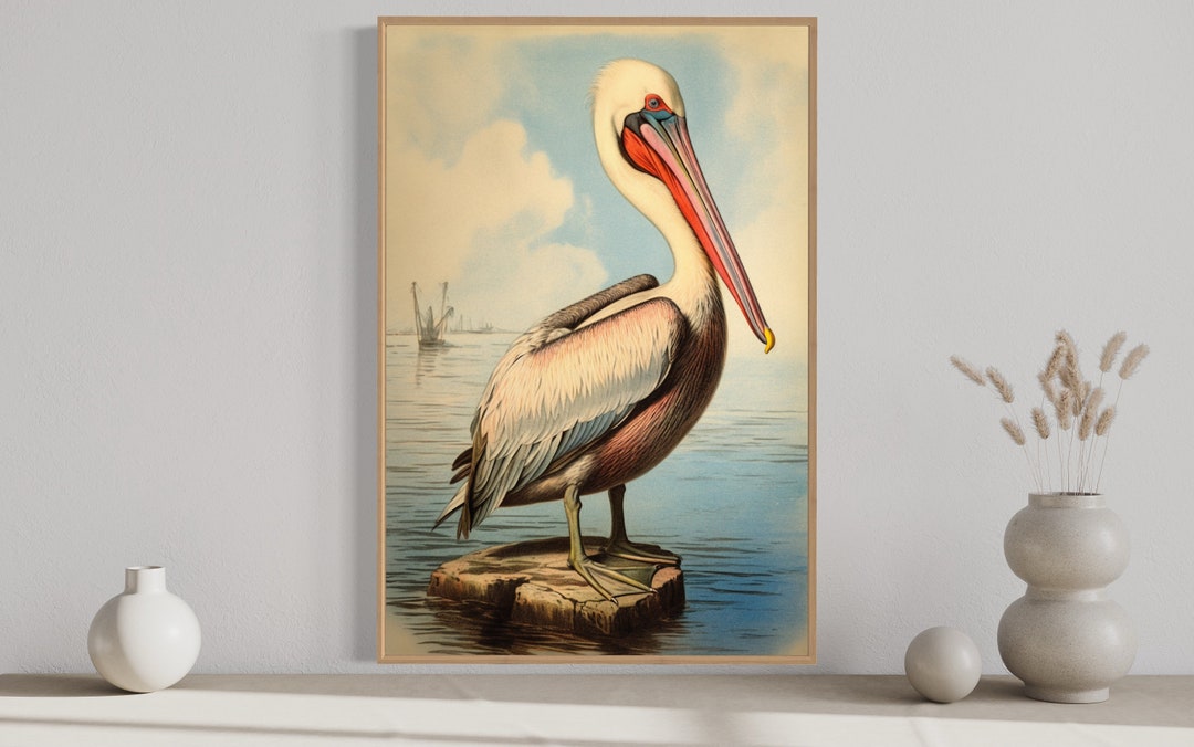 Pelican Watercolor Painting Art PRINT, Poster or Canvas Retro Lake ...