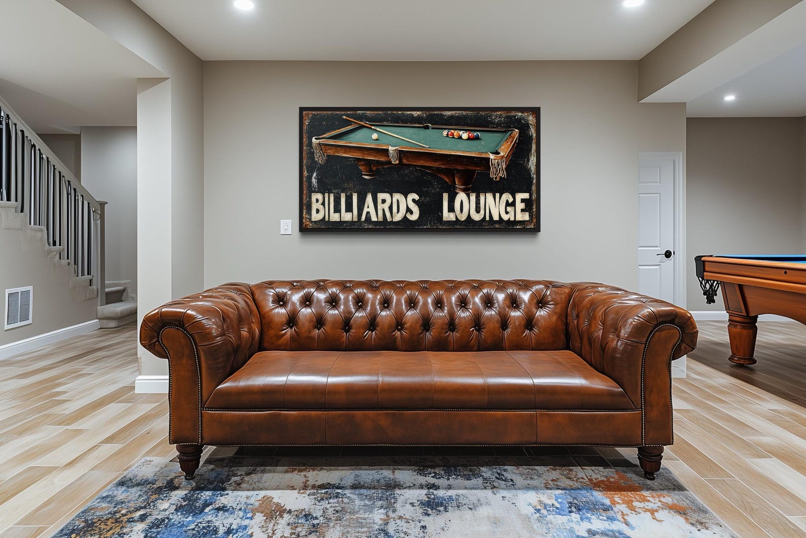 Billiards Room Sign - Billiards Lounge With Pool Table Painting Canvas ...