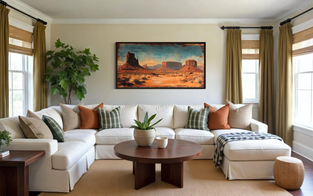 Rustic Monument Valley Wall Art, Sunset Painting on Wood Canvas PRINT ...