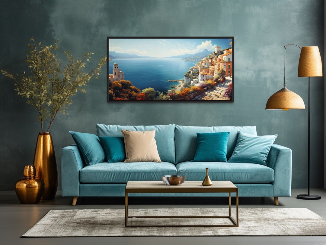Amalfi Coast Painting Canvas Print, Italy Wall Art, Italian Sea Scape ...