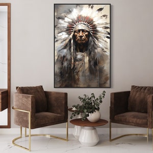 Indian Chief Painting, Native American Wall Art, Indigenous Chief ...