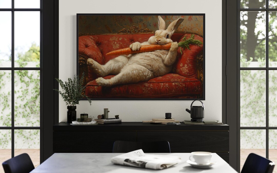 Chubby Fat Bunny Victorian Portrait Painting Canvas Print, Kitchen Wall ...
