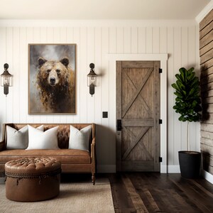 Grizzly Bear Portrait Painting Canvas PRINT, Neutral Beige Gray Bear ...
