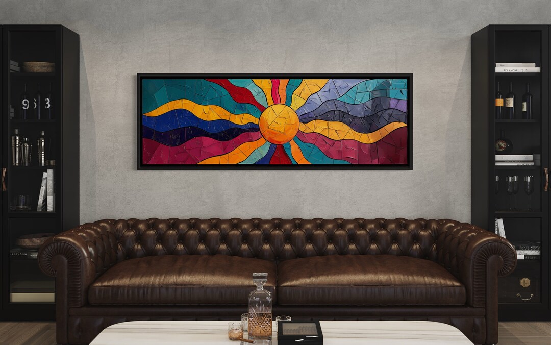 Vibrant Multicolored Sun Painting Long Horizontal Canvas PRINT, Living ...