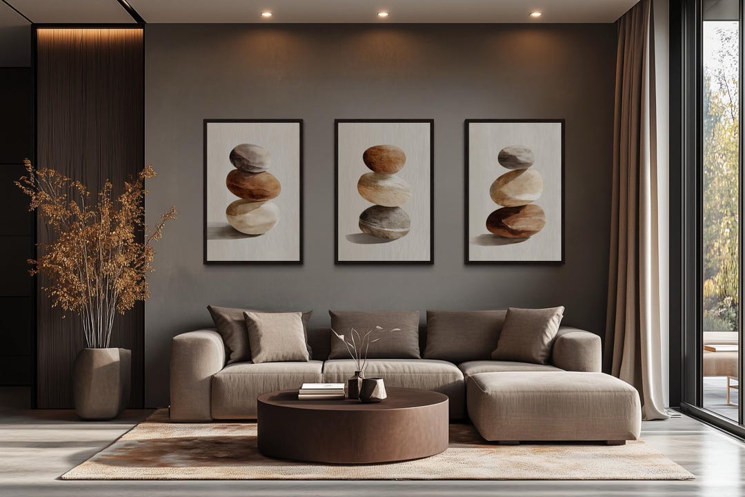 Set of 3 Stacked Stones Canvas Prints, Minimalist Calming Neutral Rock ...