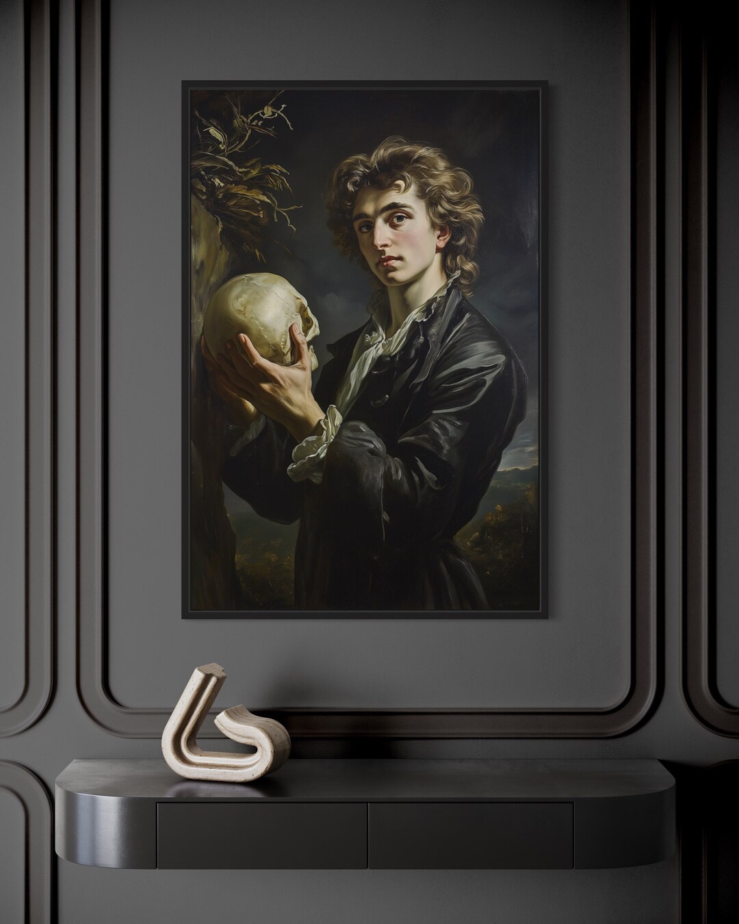 Hamlet and Skull Retro Painting Canvas PRINT, Shakespeare Dark Academia ...