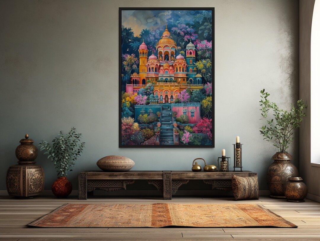 Indian Wall Art - Indian Temple Colorful Painting Canvas PRINT ...