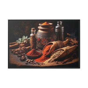 Spices Wall Art, Spices and Herbs Painting Canvas PRINT, Modern Kitchen ...