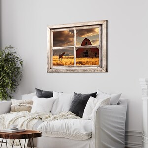 Window View Old Farm and Horse Painting Canvas Print - Fake Window ...
