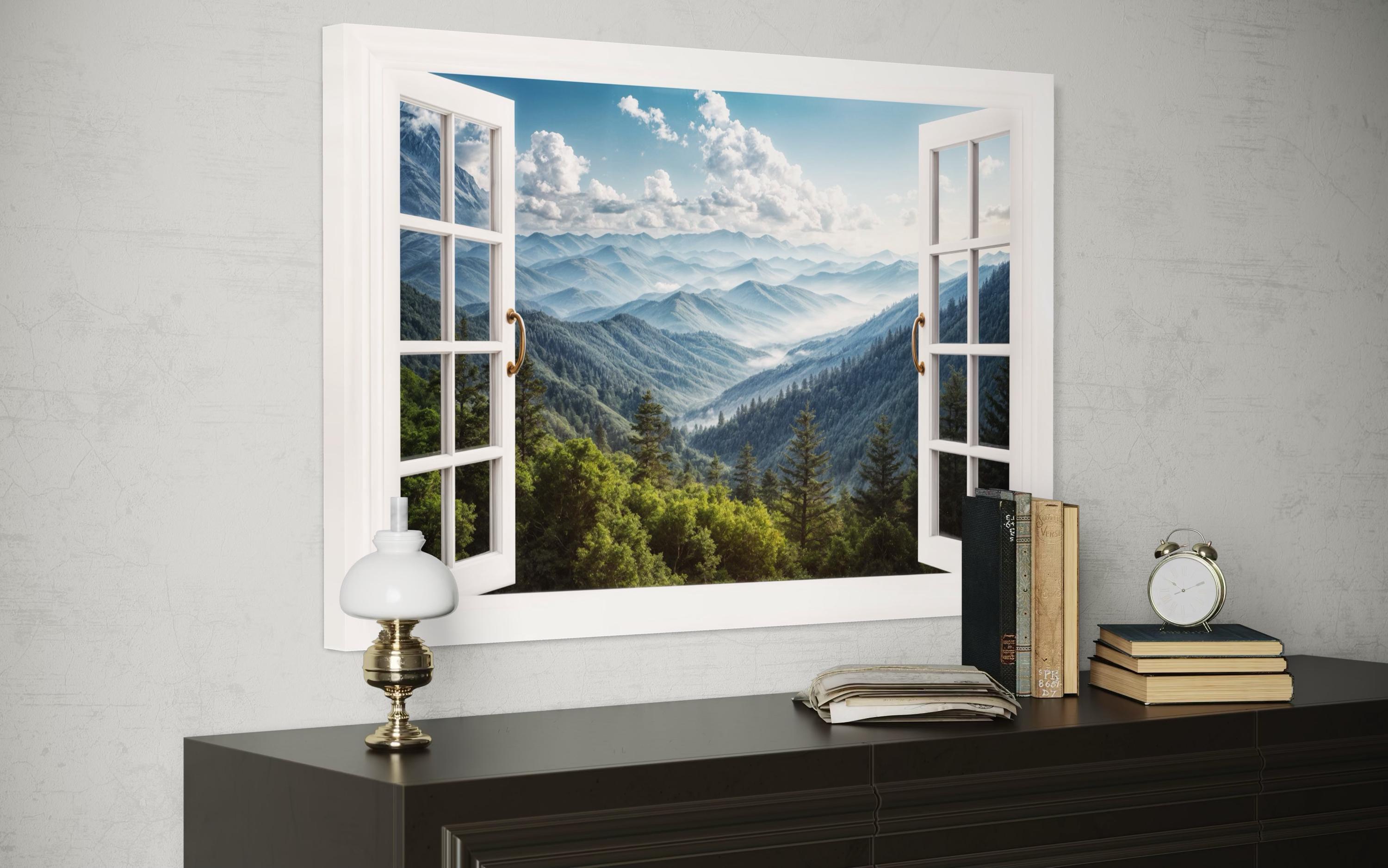 Fake Window View Canvas, Great Smokey Mountains View From Open Window ...