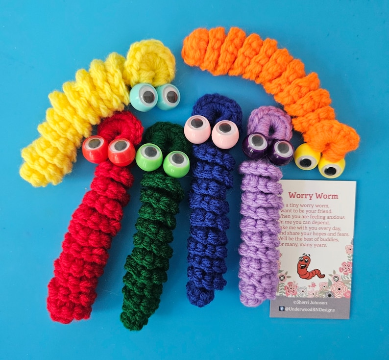 Worry Worm Wiggles the Worm Crochet Fidget Toy Sensory Toy Handmade ...