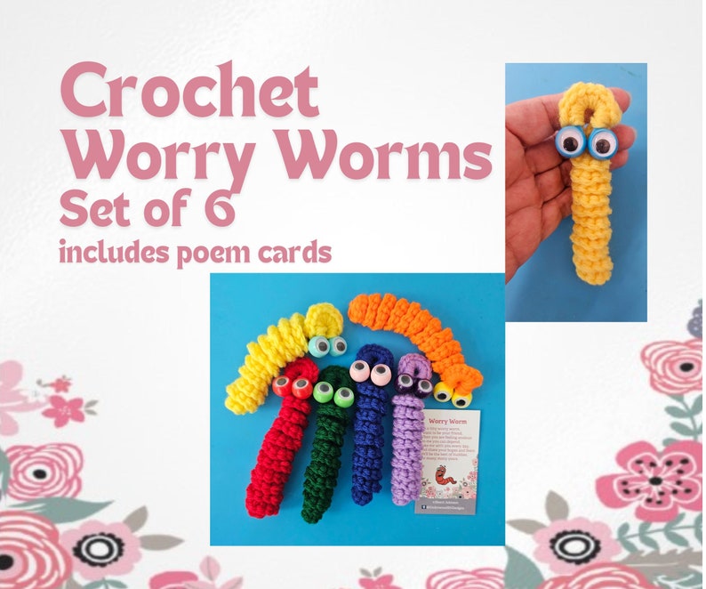 Crochet Worry Worms - Set of 6, With Poem Cards. Sensory Fidget ...